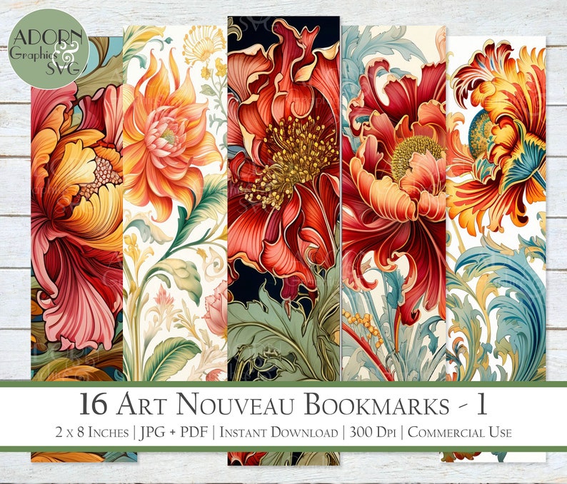 Aesthetic Bookmarks, Vintage Bookmarks, Art Nouveau Bookmark Bundle ...