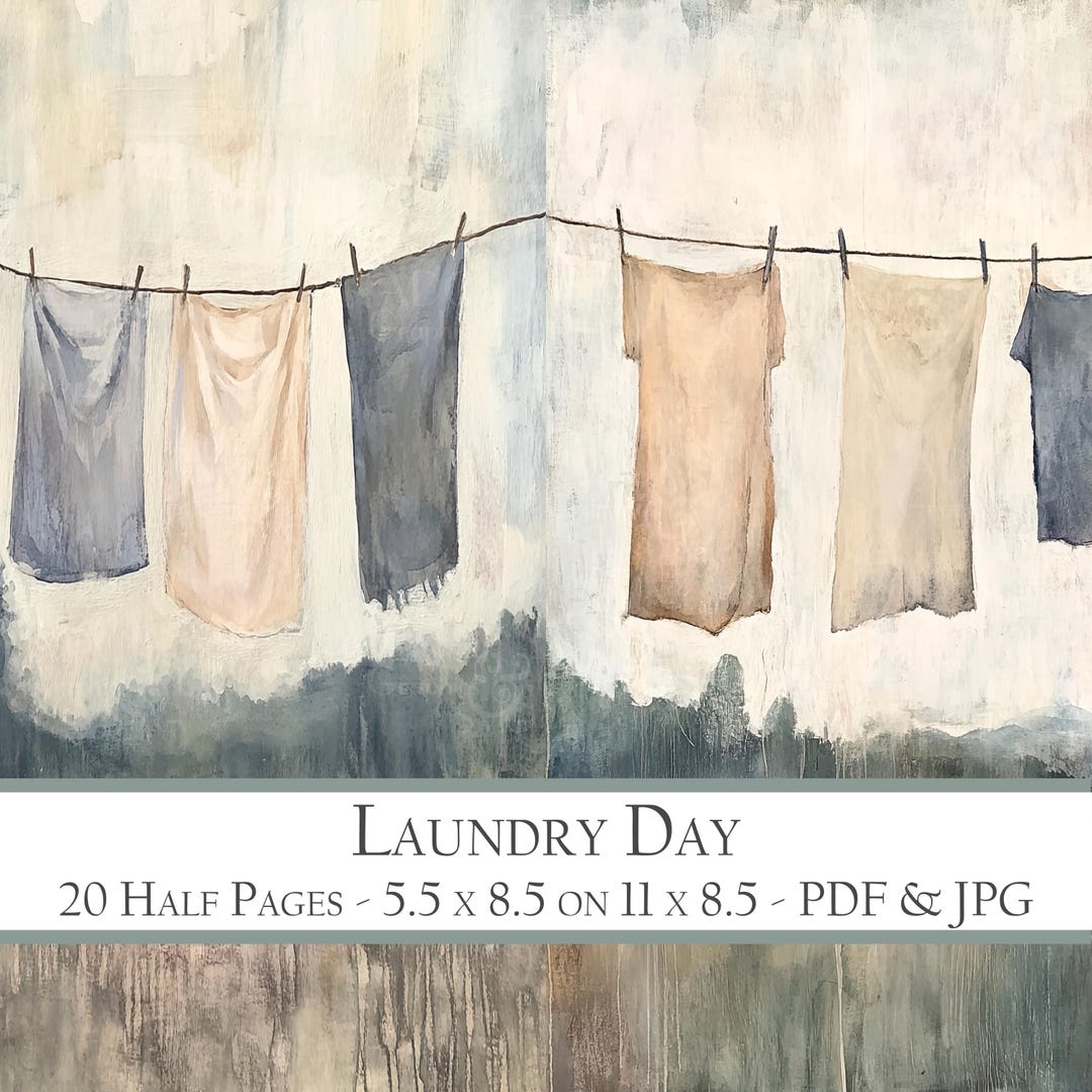 Neutral Watercolor Laundry Day Half Pages - 20 Rural-themed Backgrounds ...