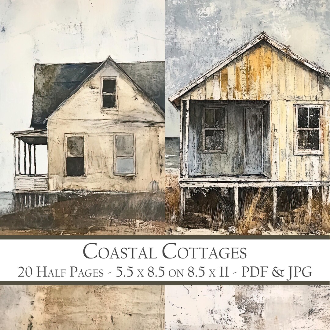 Aged Journal Pages, Vintage Coastal Scrapbook, Digital Background ...