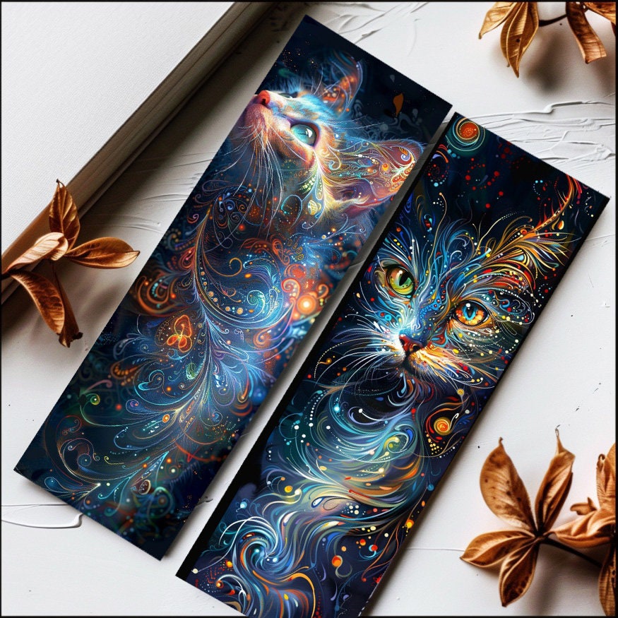 Cosmic Cats Aesthetic Bookmarks, Cute Bookmark, Bookmark Set, Bookish ...