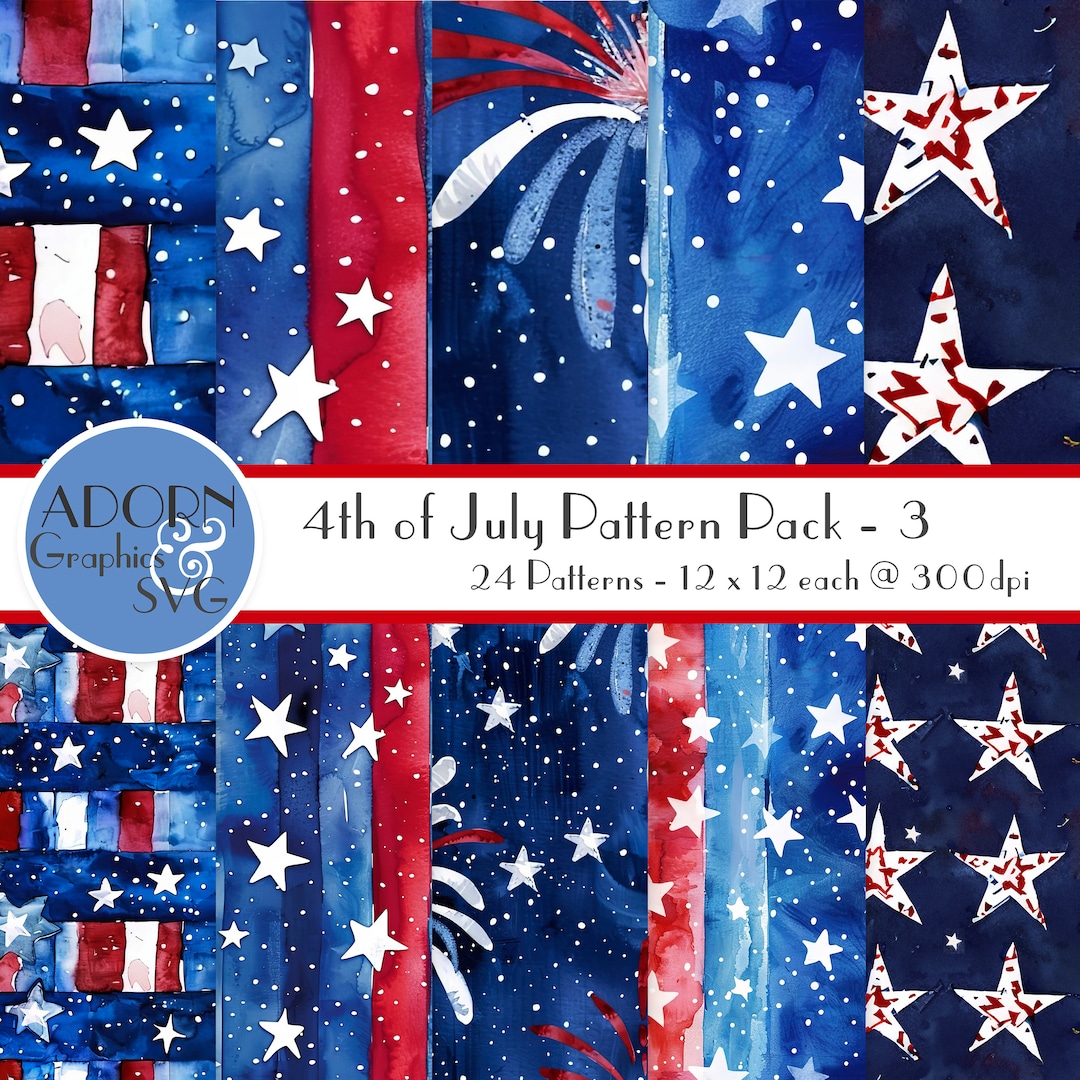 4th of July Paper Pack, 24independence Day Patterns, Red White and Blue ...