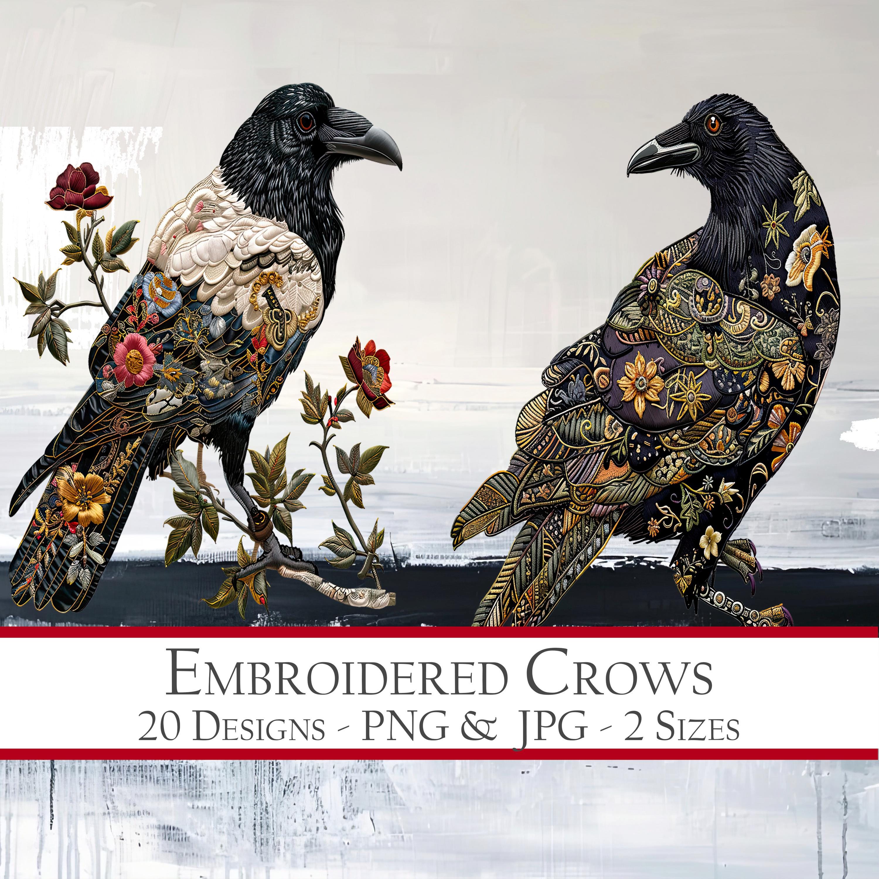 Crow Ephemera, Raven Clipart, Embroidered Crow Cutouts, Fussy Cuts Pack ...