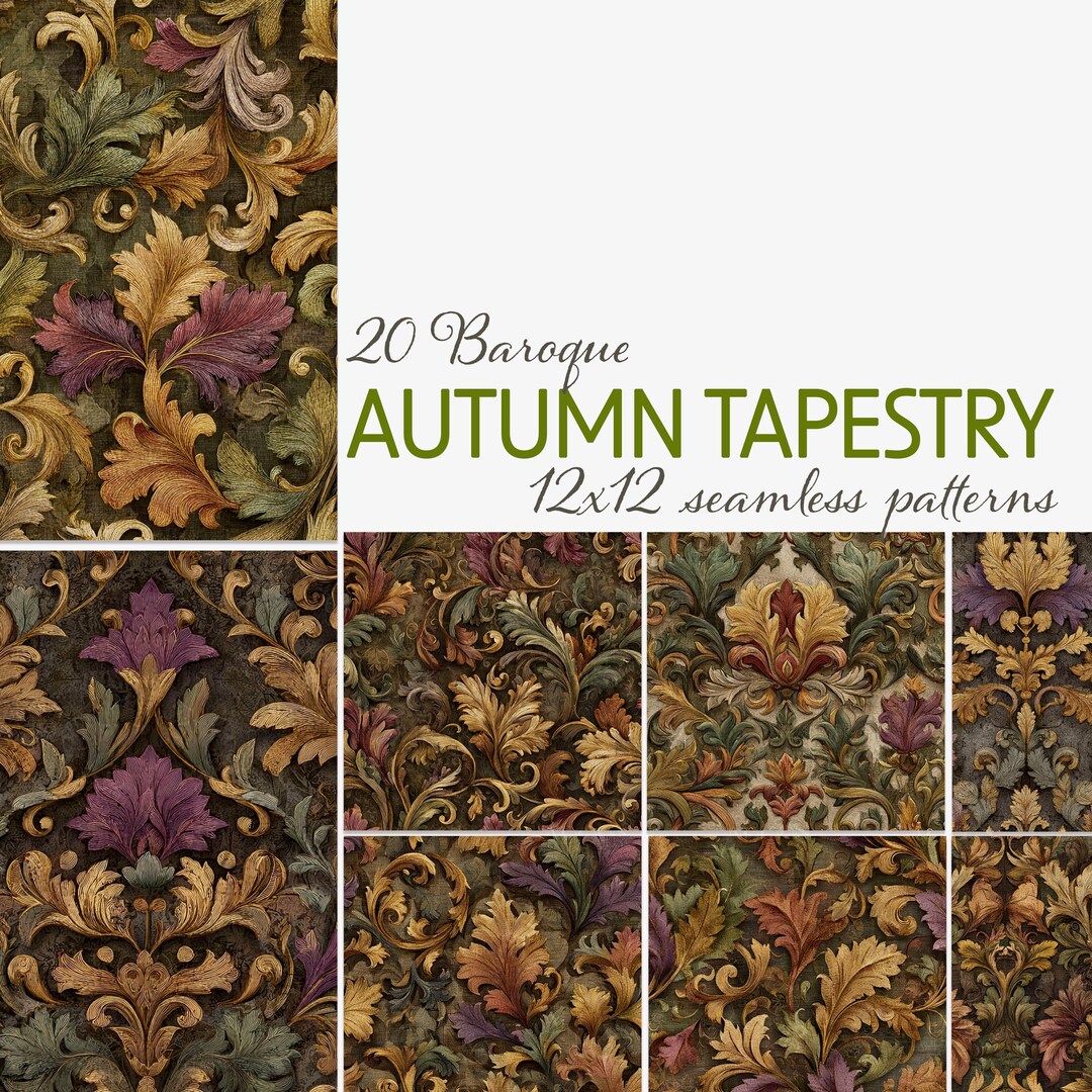Vintage Baroque Digital Paper: 20 Ornamental 12x12 Seamless Autumn ...