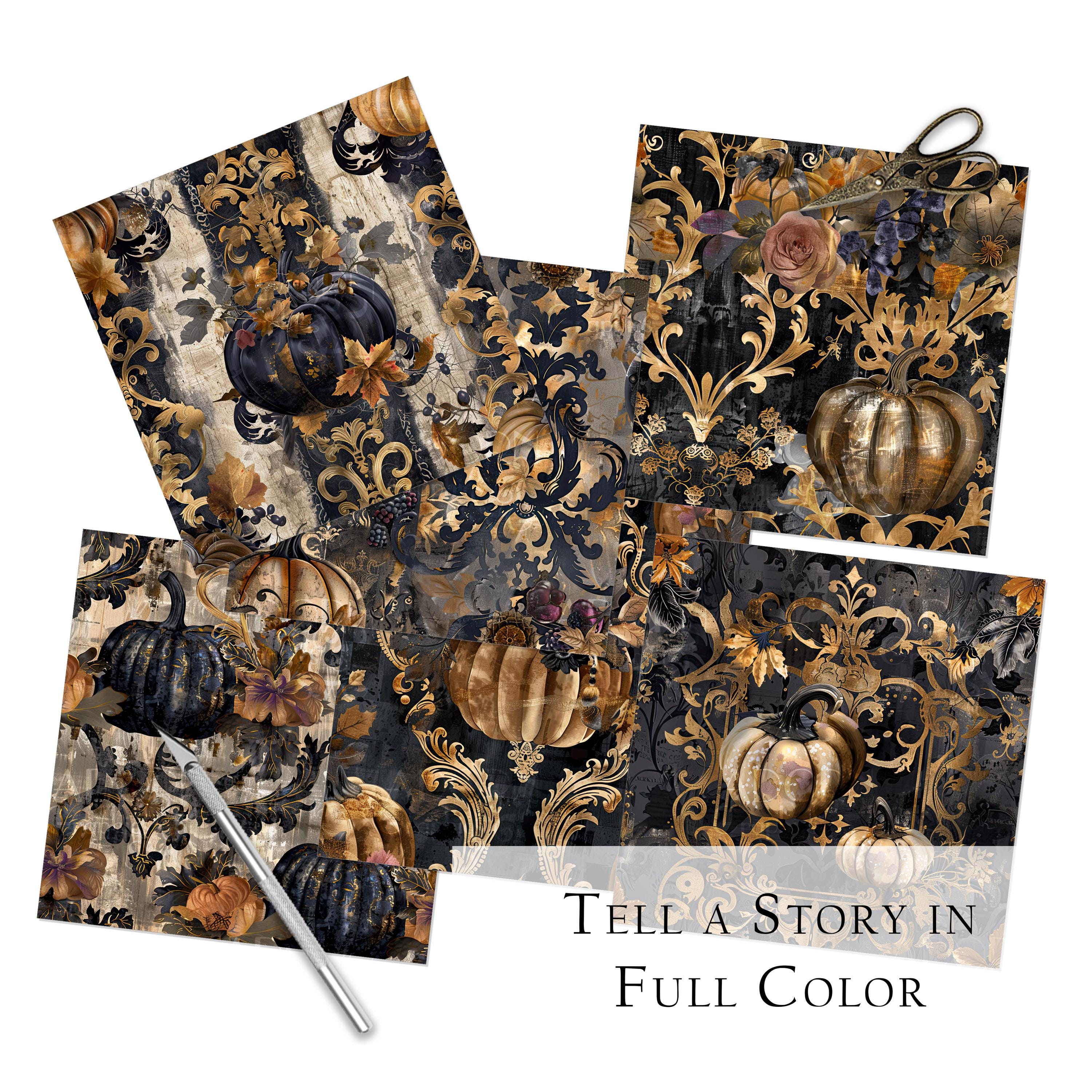 Baroque Halloween Harvest Seamless Patterns – Ornate Pumpkins & Scrolls ...
