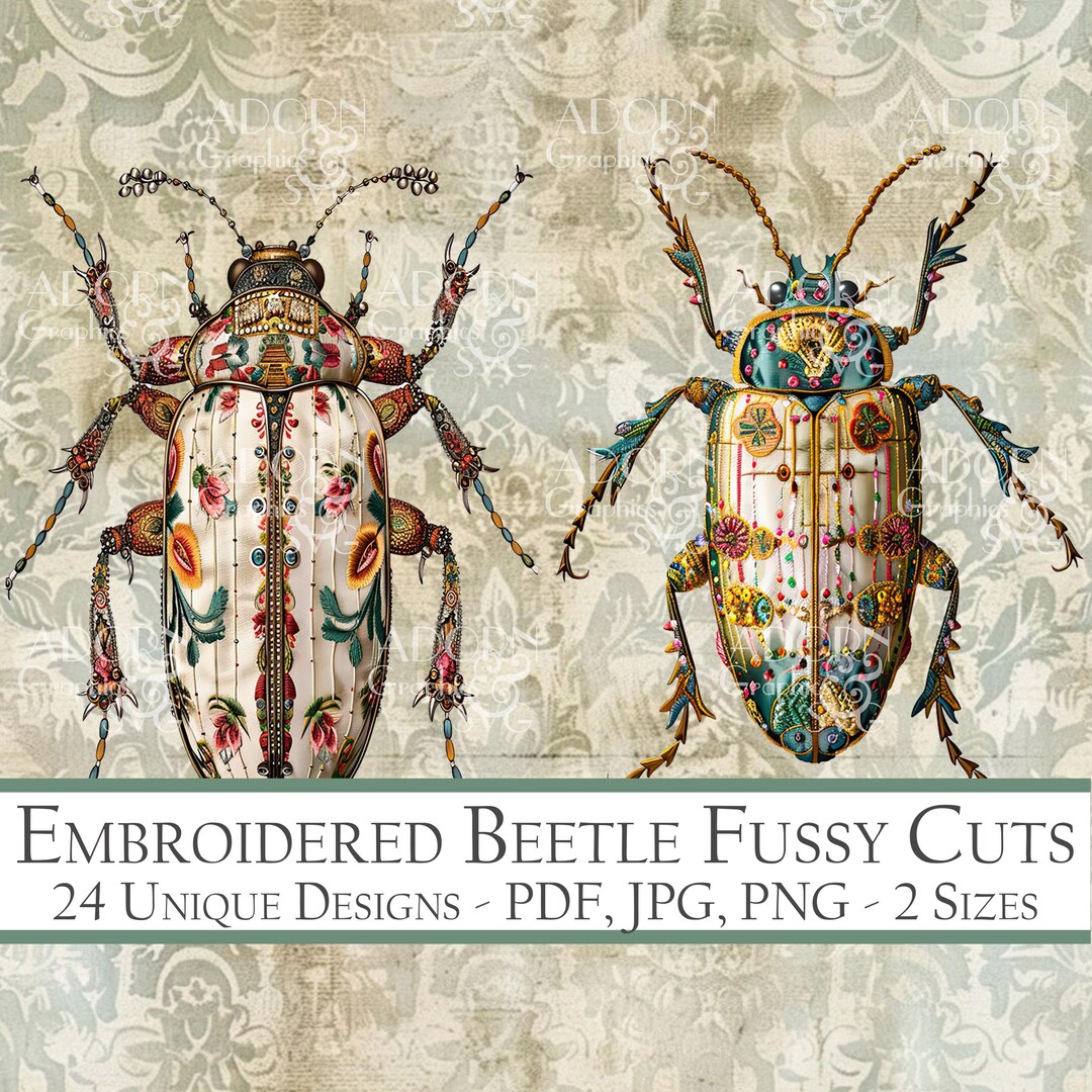 Beetle Ephemera, Bug Clipart, Embroidered Beetle Cutouts, Fussy Cuts ...