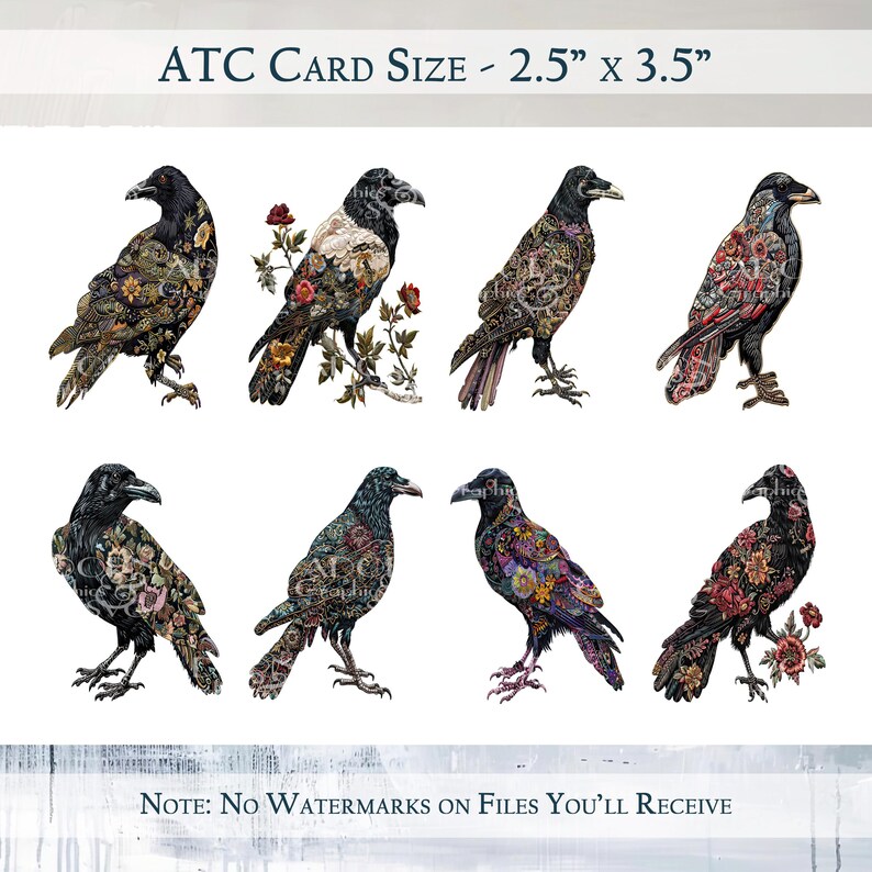 Crow Ephemera, Raven Clipart, Embroidered Crow Cutouts, Fussy Cuts Pack ...
