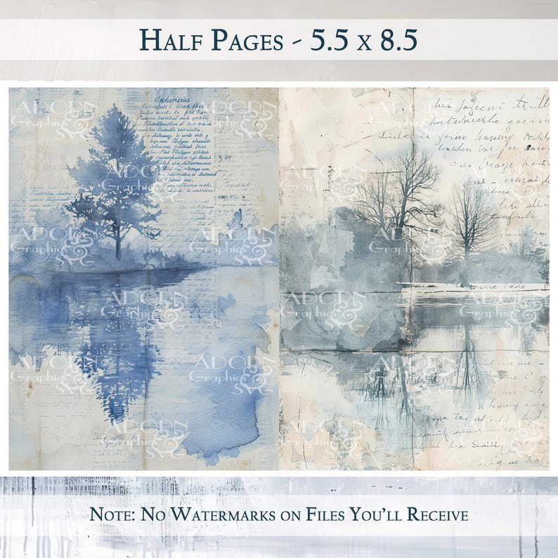 Lone Tree in Winter - Junk Journal Paper - Blue Background Papers ...