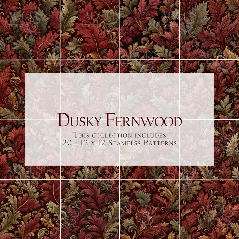 Baroque Leaf Seamless Patterns, Burgundy & Gold Digital Papers for ...