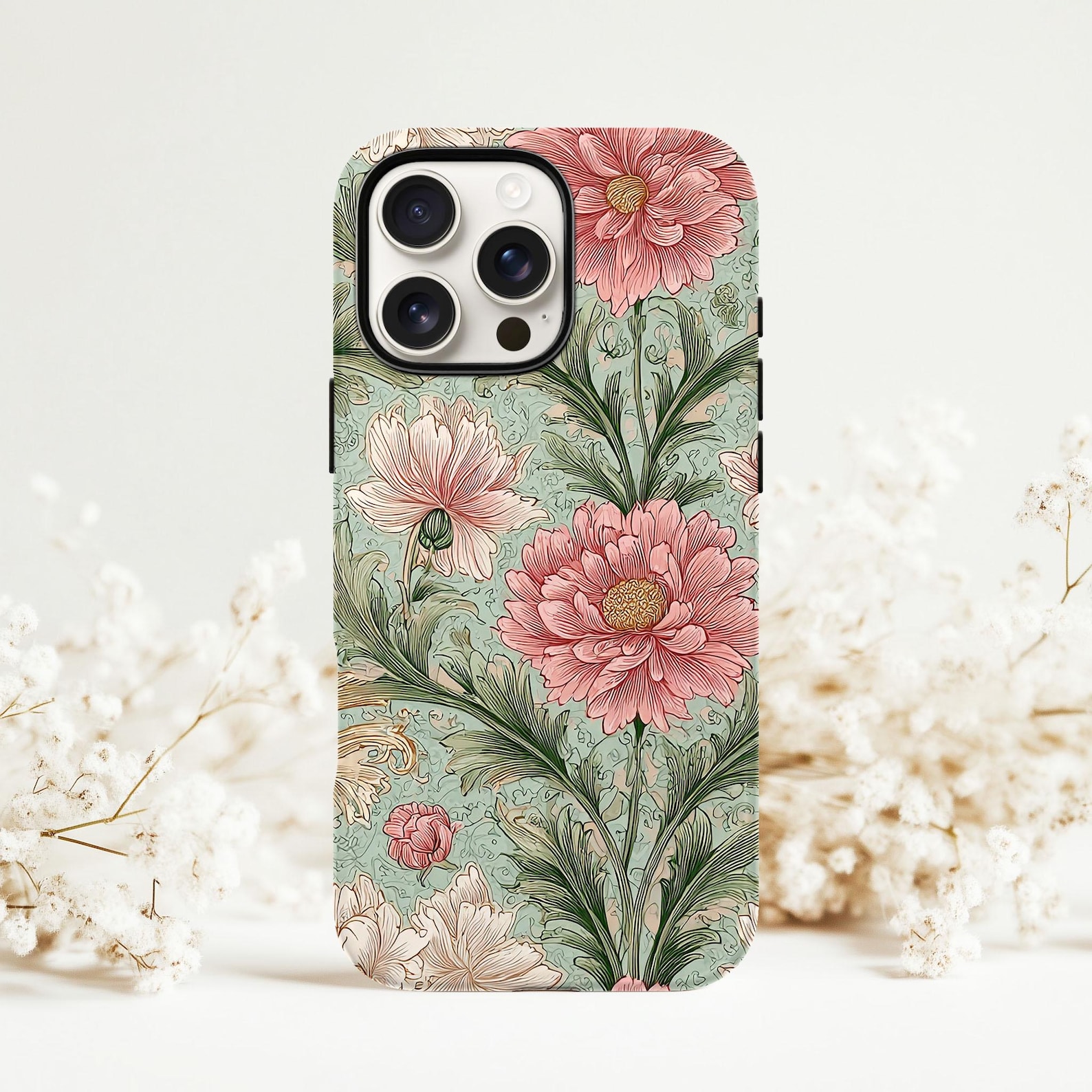 Rosewood Manor Seamless Floral Patterns, Vintage Pink & Green Digital ...