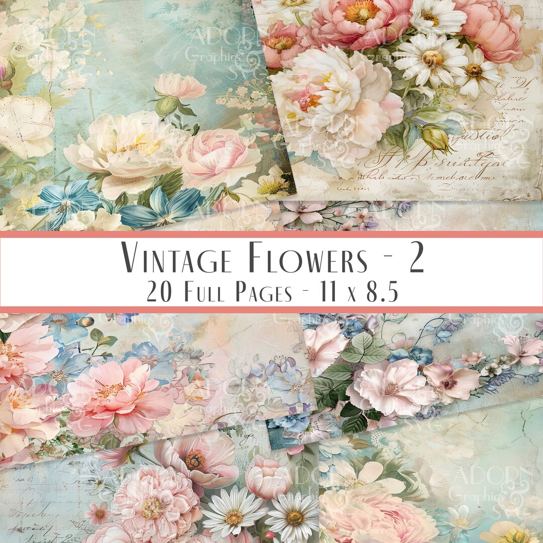 Shabby Chic Junk Journal Pages, Shabby Chic Printables, Vintage Flower ...