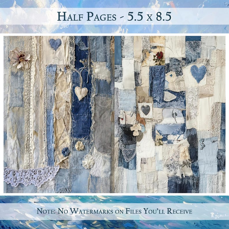 Denim & Old Lace Junk Journal Backgrounds - Scrapbook Paper Kit ...