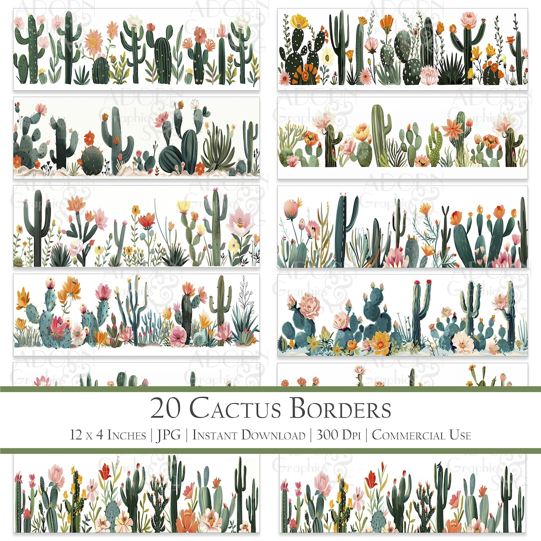 Cactus Border, Wedding Clipart, Cactus Flower Clip Art, Watercolor ...