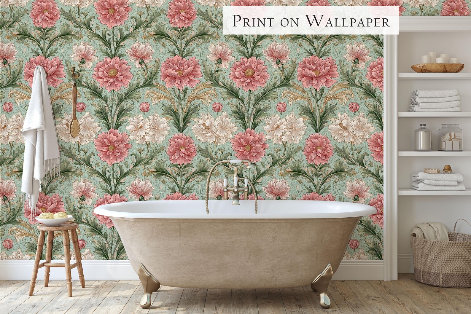 Rosewood Manor Seamless Floral Patterns, Vintage Pink & Green Digital ...