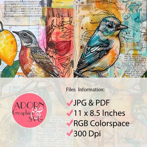 Bird Junk Journal Paper, Journal Kits, Printable Ephemera, Scrapbook ...