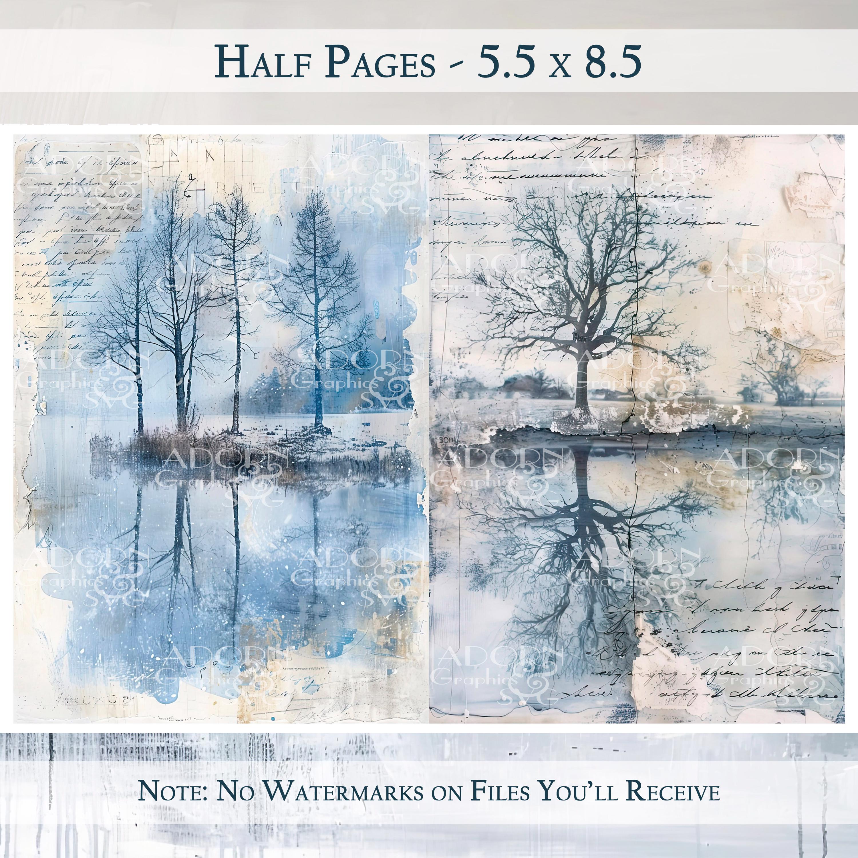 Lone Tree in Winter - Junk Journal Paper - Blue Background Papers ...