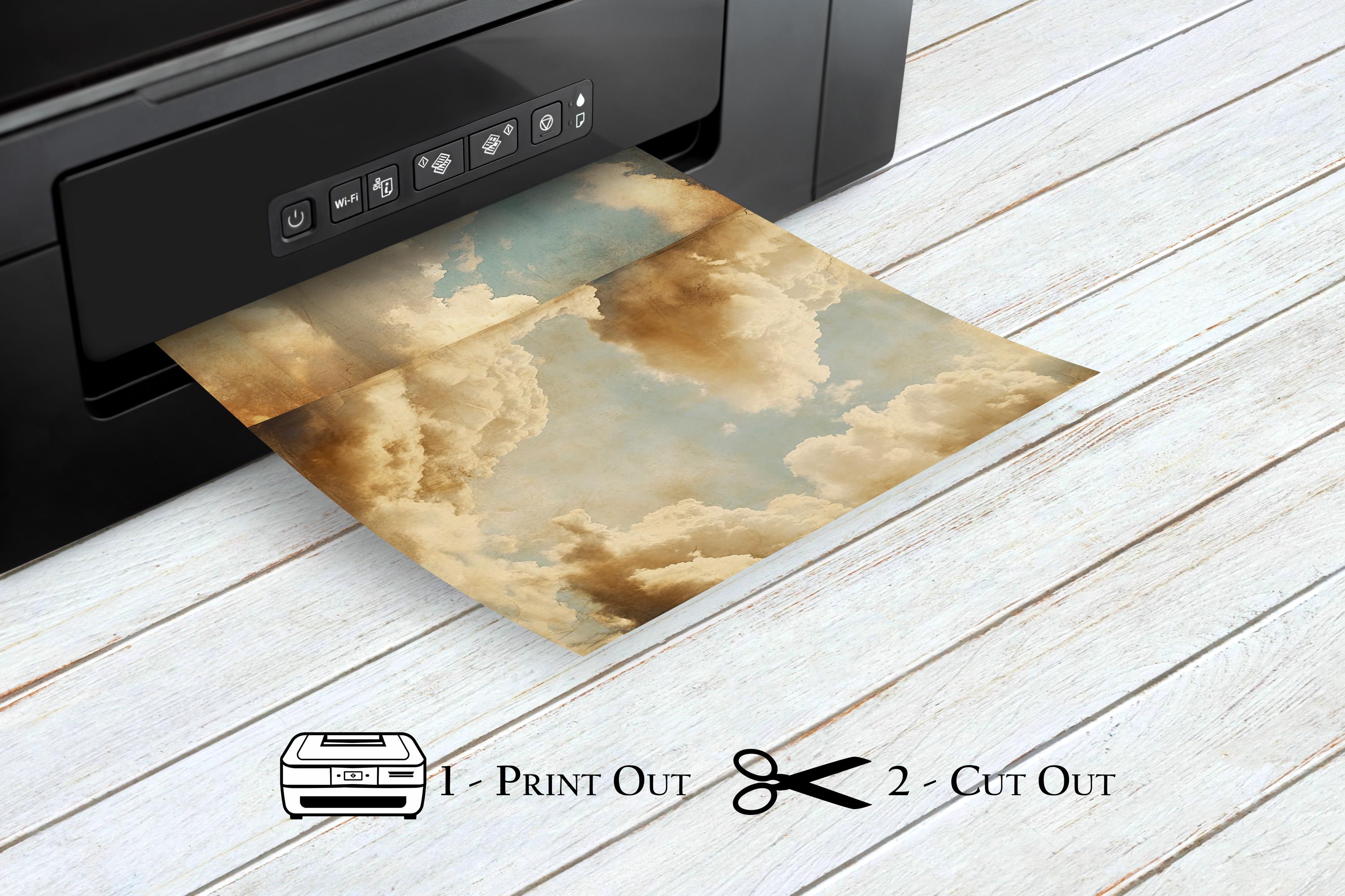 Vintage Skies Junk Journal Backgrounds - Dreamy Clouds Papers - Antique ...