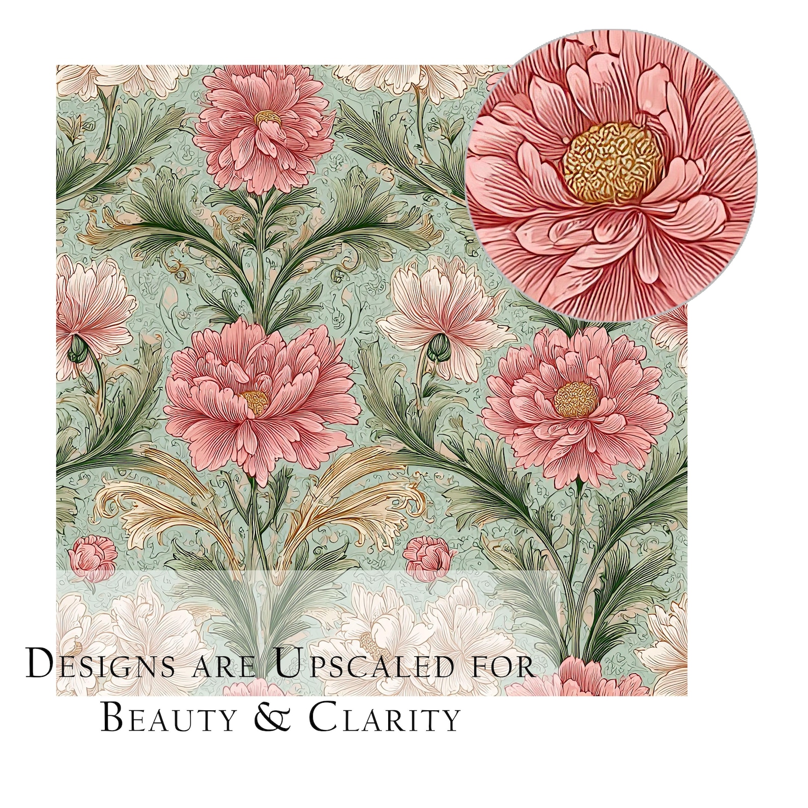 Rosewood Manor Seamless Floral Patterns, Vintage Pink & Green Digital ...