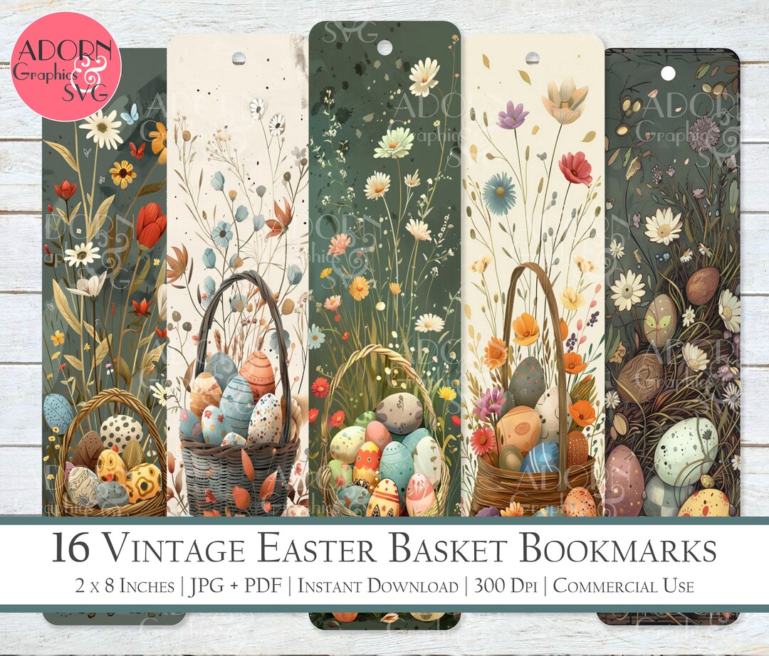 Cute Bookmarks, Easter Gits, Printable Bookmark Bundle, Vintage Easter ...