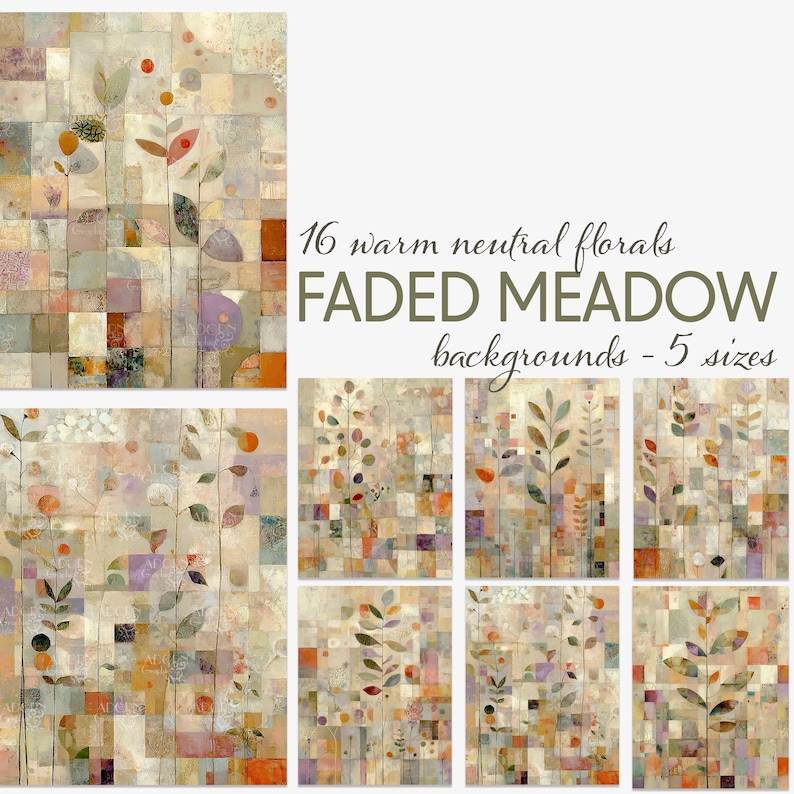 Floral Mosaic Collage Backgrounds for Junk Journals, Scrapbooking & Art ...