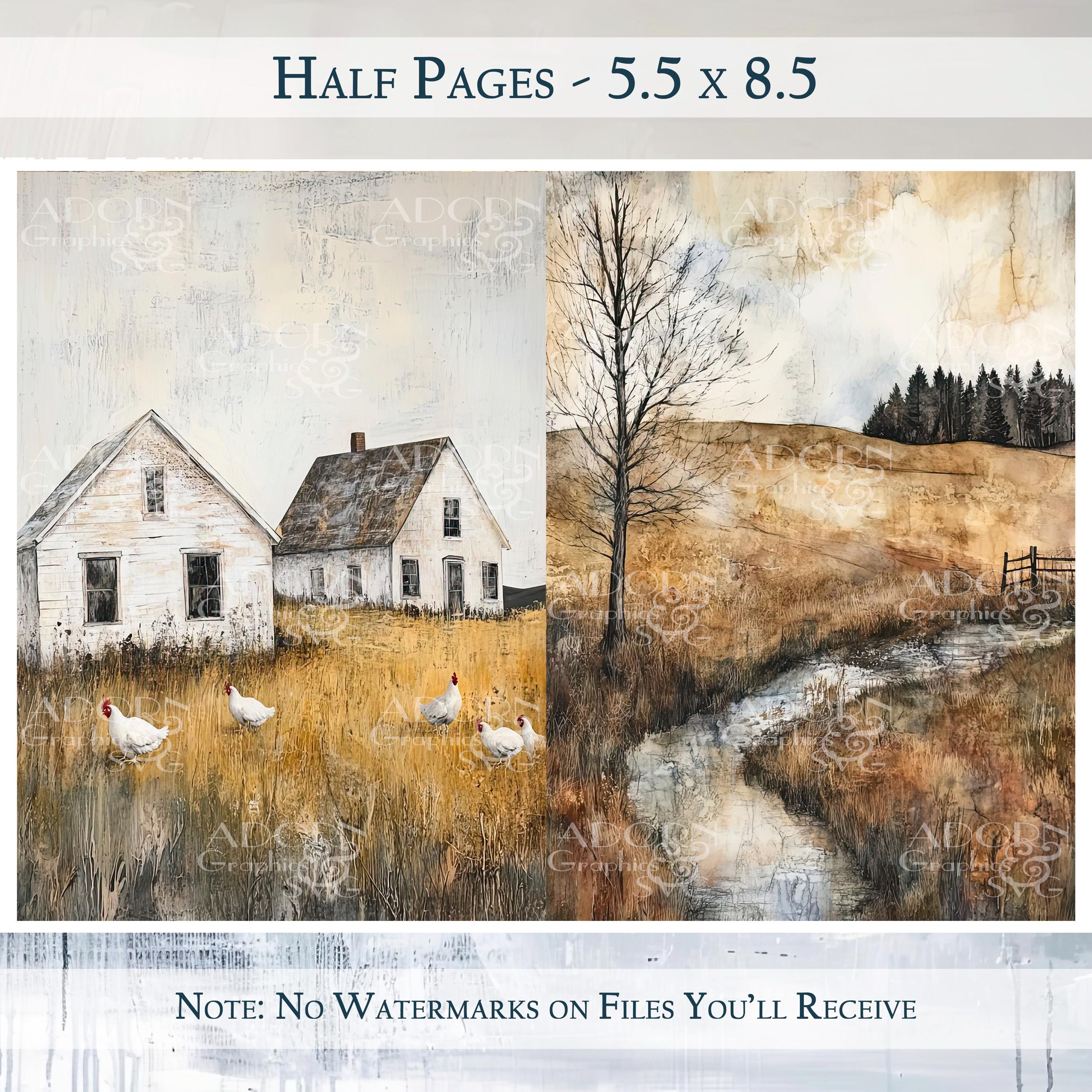 Rural & Rustic Junk Journal Backgrounds - Farm Life Landscape Papers ...