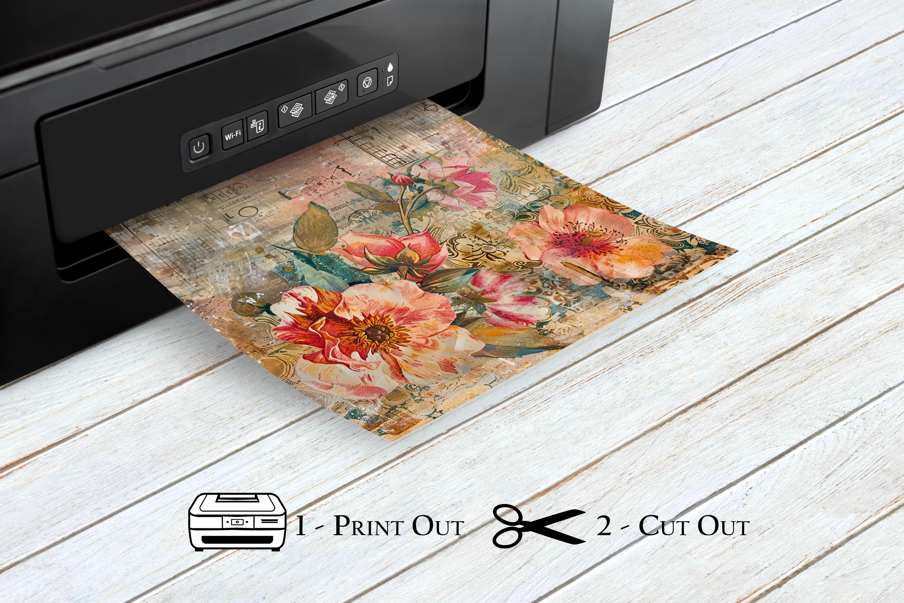 Boho Flower Collage Background Pages, Floral Digital Paper ...