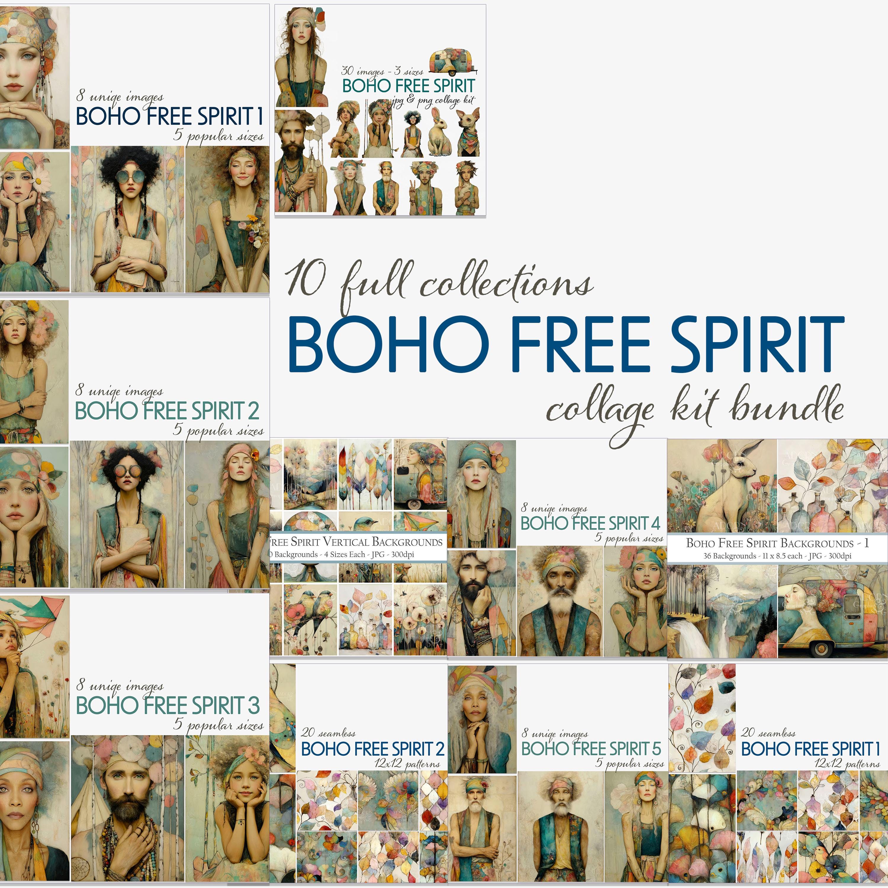 Boho Free Spirit Mega Bundle, Clipart Sets, Seamless Patterns ...