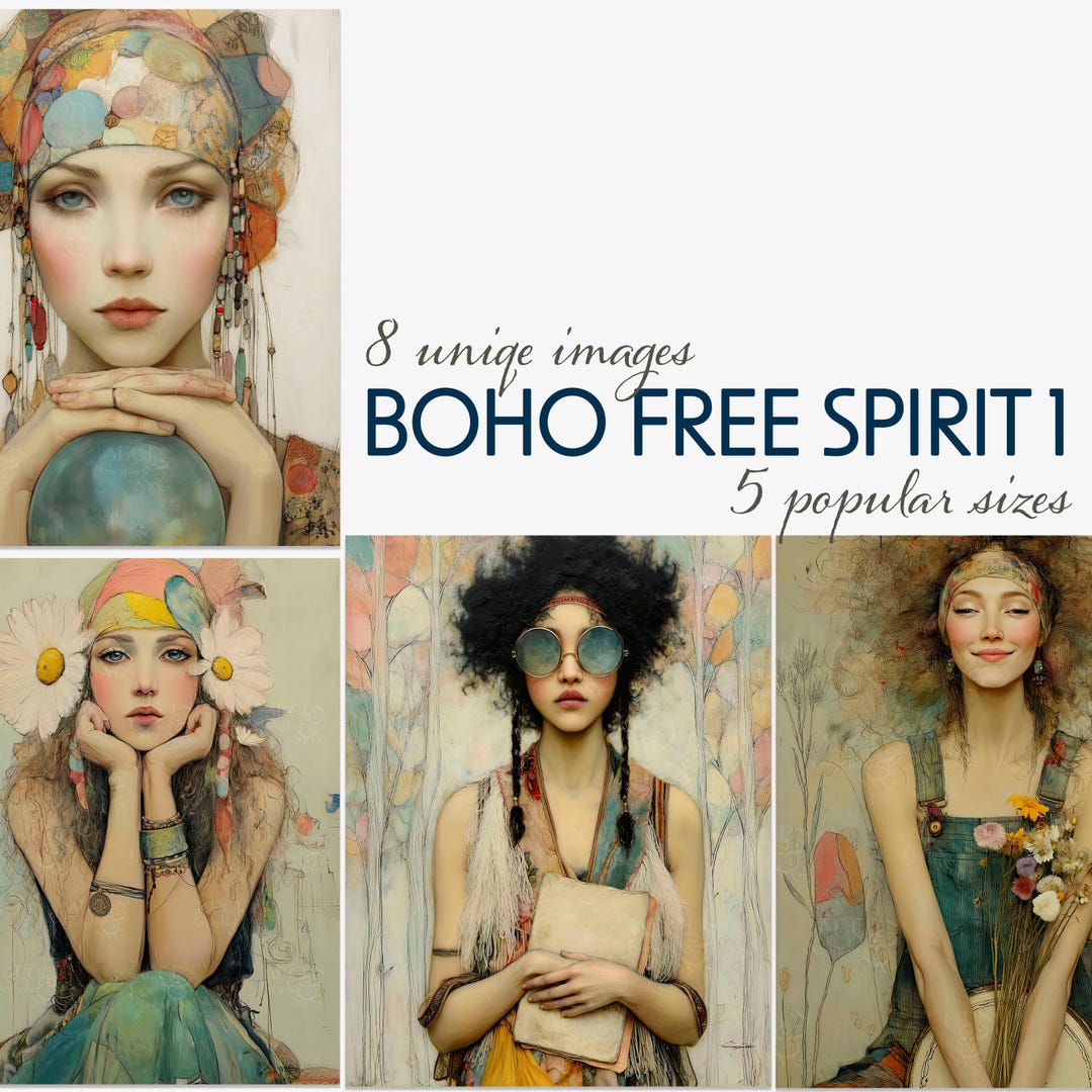 Boho Free Spirit Character Pack – 8 Printable Women in 5 Sizes for Junk ...