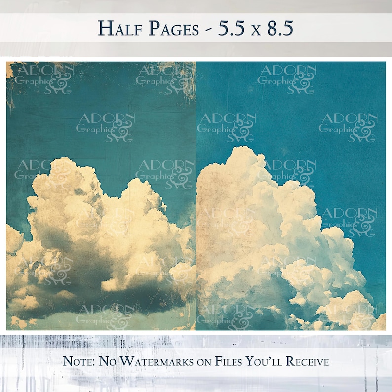Vintage Skies Junk Journal Backgrounds - Dreamy Clouds Papers - Antique ...