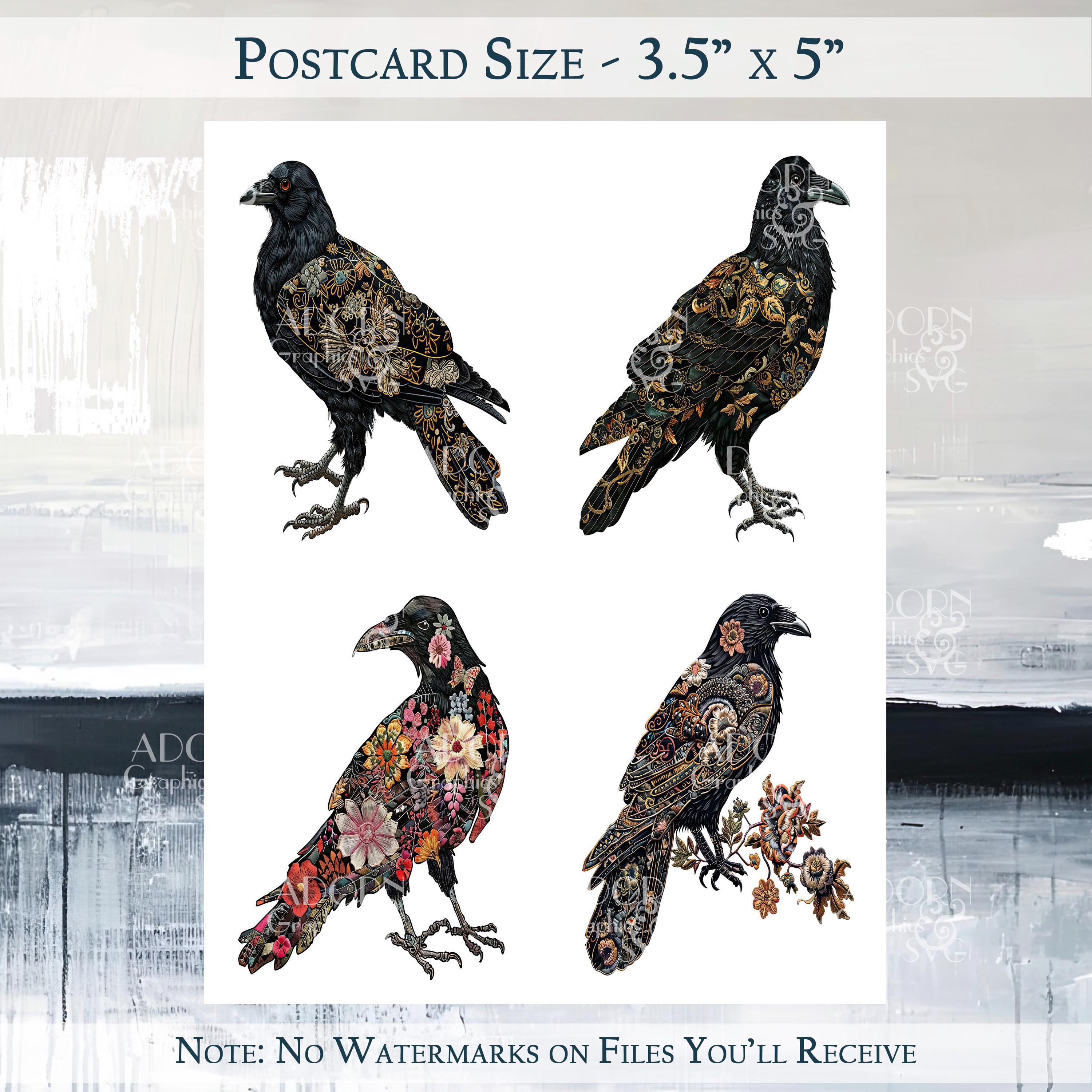 Crow Ephemera, Raven Clipart, Embroidered Crow Cutouts, Fussy Cuts Pack ...