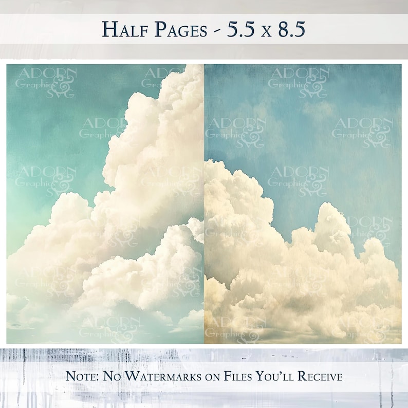 Vintage Skies Junk Journal Backgrounds - Dreamy Clouds Papers - Antique ...