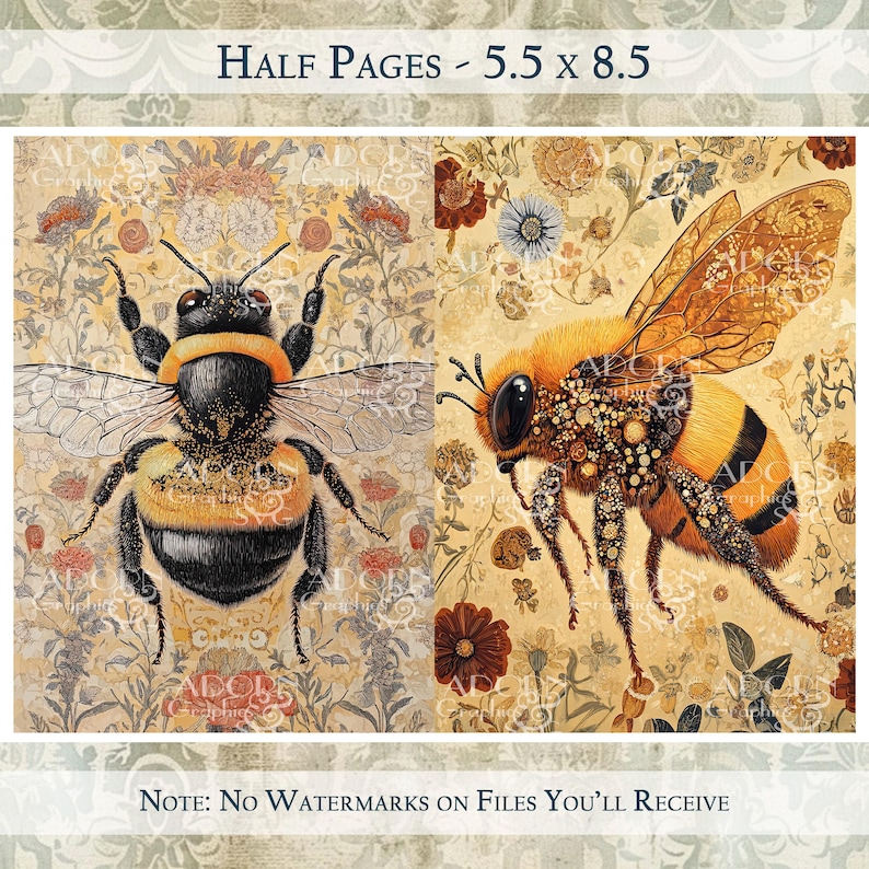 Bumblebee Junk Journal Paper, Bee Themed Journal Kit, Printable ...