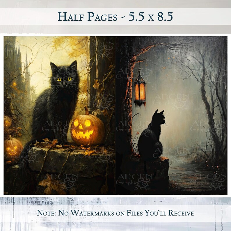 Black Cat Nights - Halloween Junk Journal Pages - Printable Ephemera ...