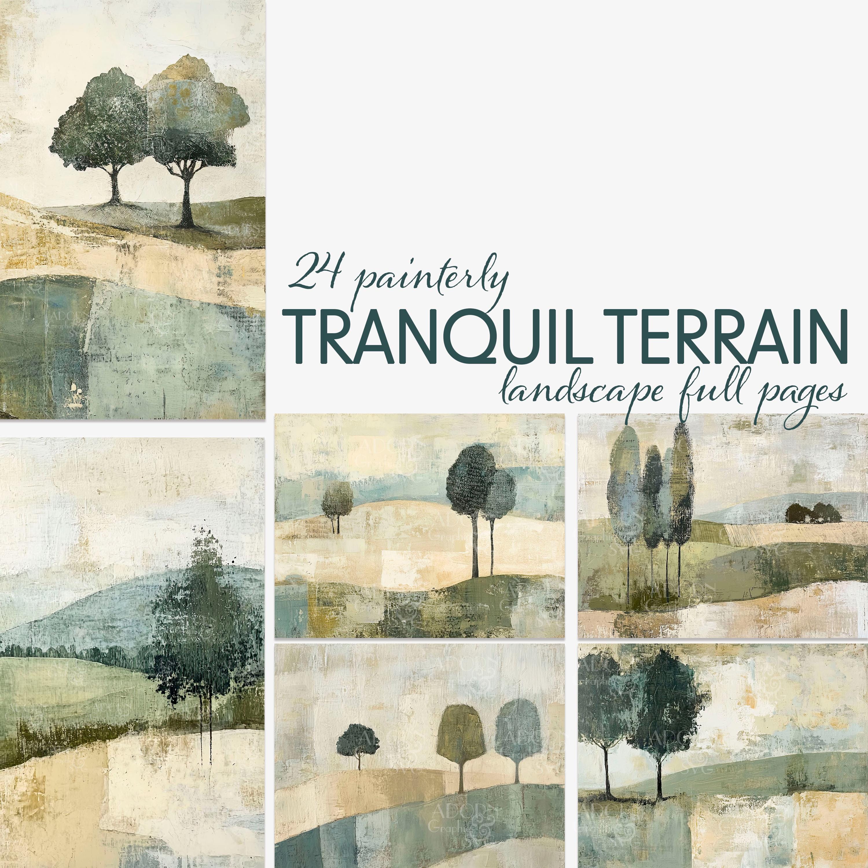 Tranquil Terrain Landscape Backgrounds – 24 Painterly Hills & Trees ...