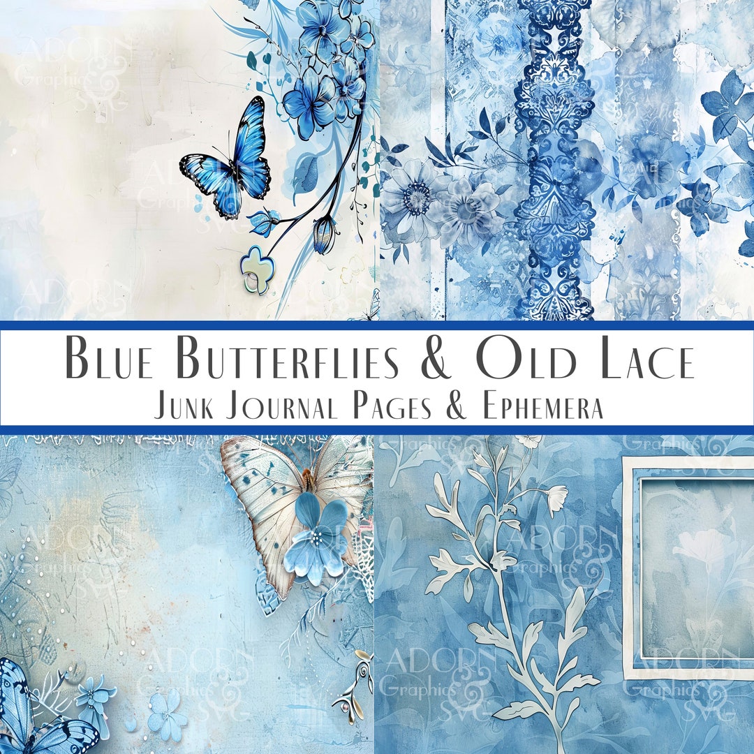 Blue Junk Journal Paper, Journal Kits, Printable Journal Ephemera ...