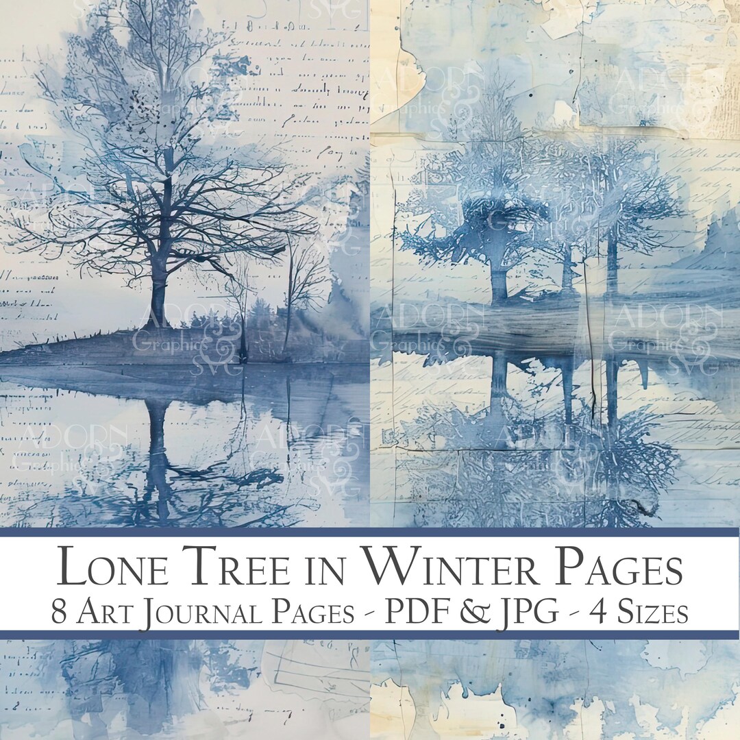 Lone Tree in Winter - Junk Journal Paper - Blue Background Papers ...