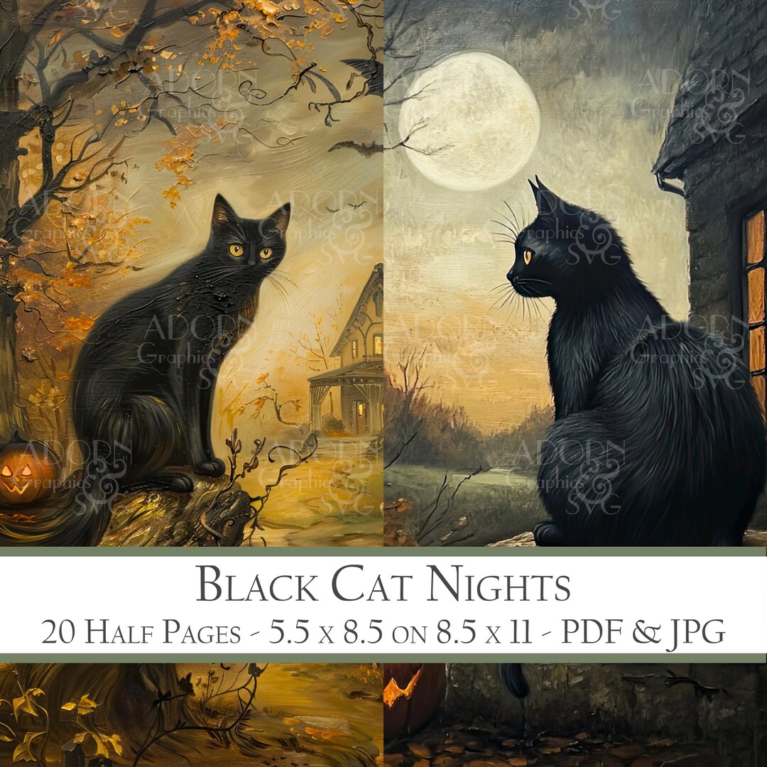Black Cat Nights - Halloween Junk Journal Pages - Printable Ephemera ...