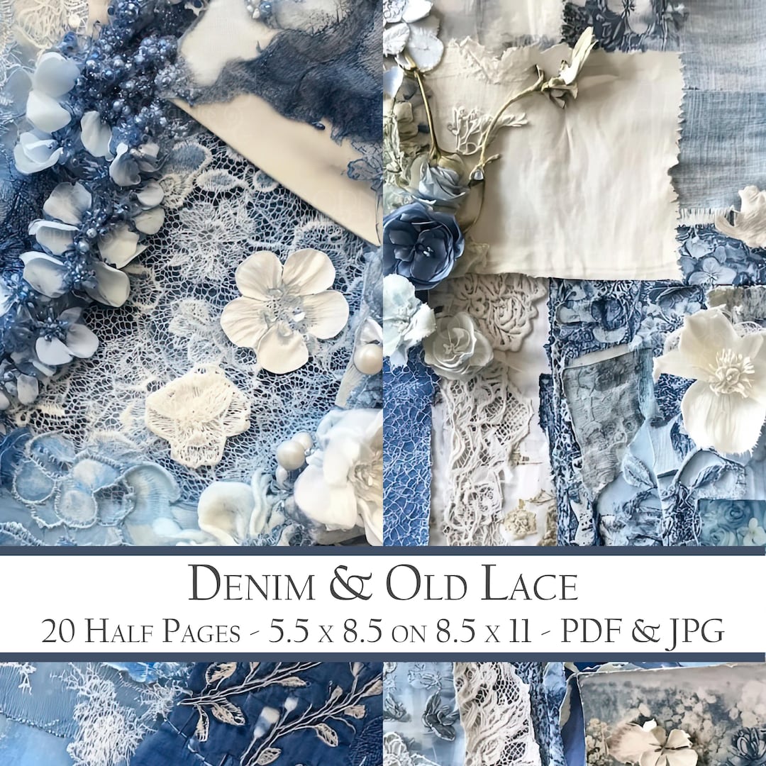 Denim & Old Lace Junk Journal Backgrounds - Scrapbook Paper Kit ...