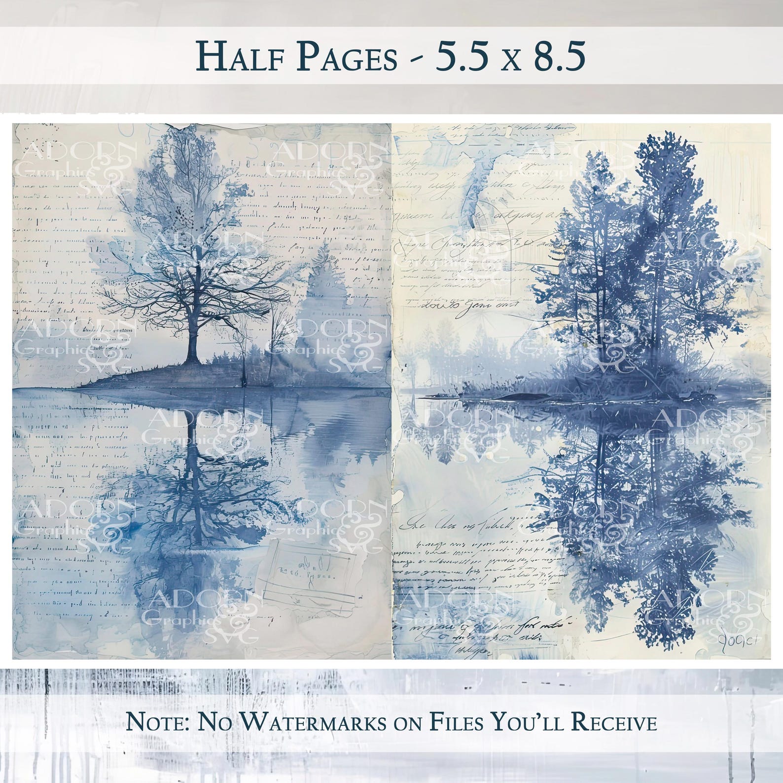 Lone Tree in Winter - Junk Journal Paper - Blue Background Papers ...