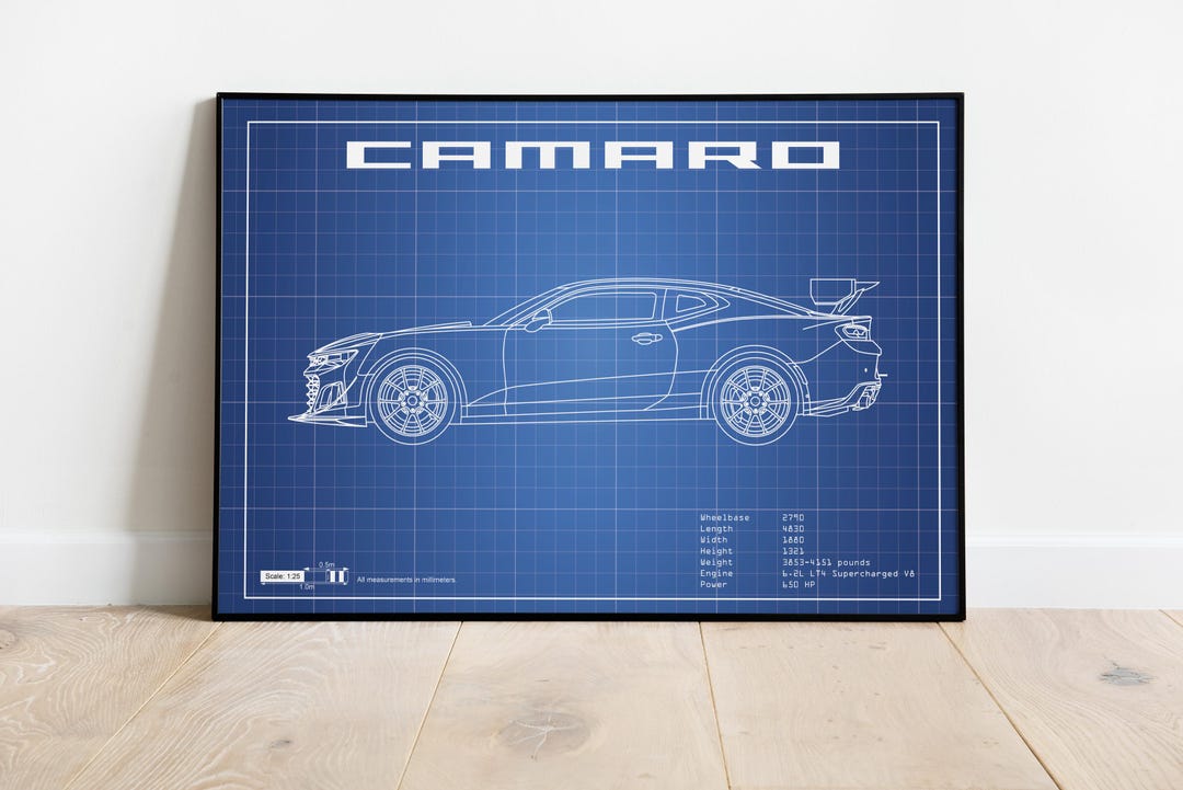 Camaro Poster, Camaro ZL1, Car Blueprints, Car Poster, Car Wall Art ...