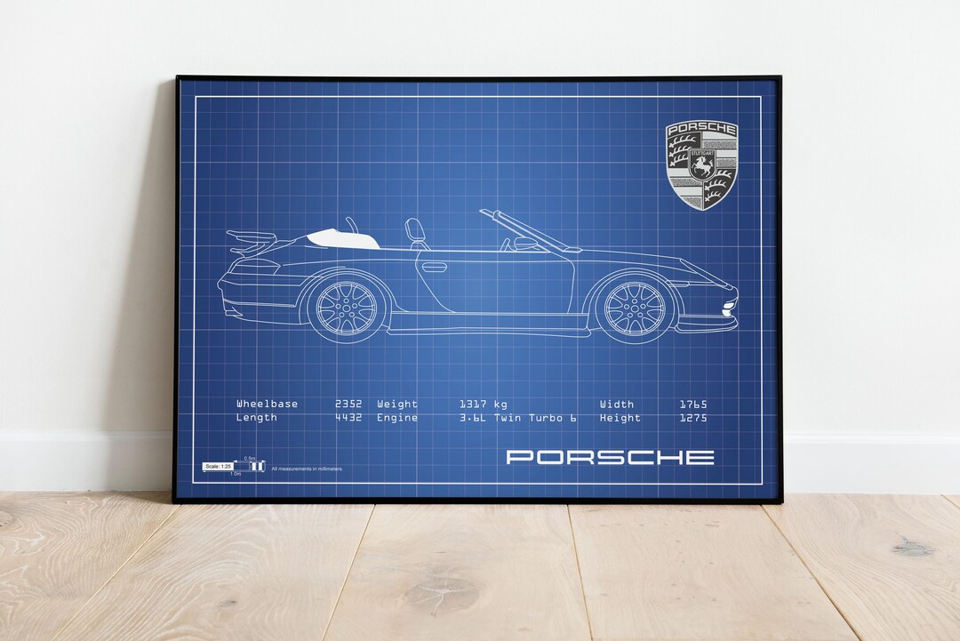 Porsche 911 Poster, Car Blueprints, Automoble Wall Decor, Car Poster ...
