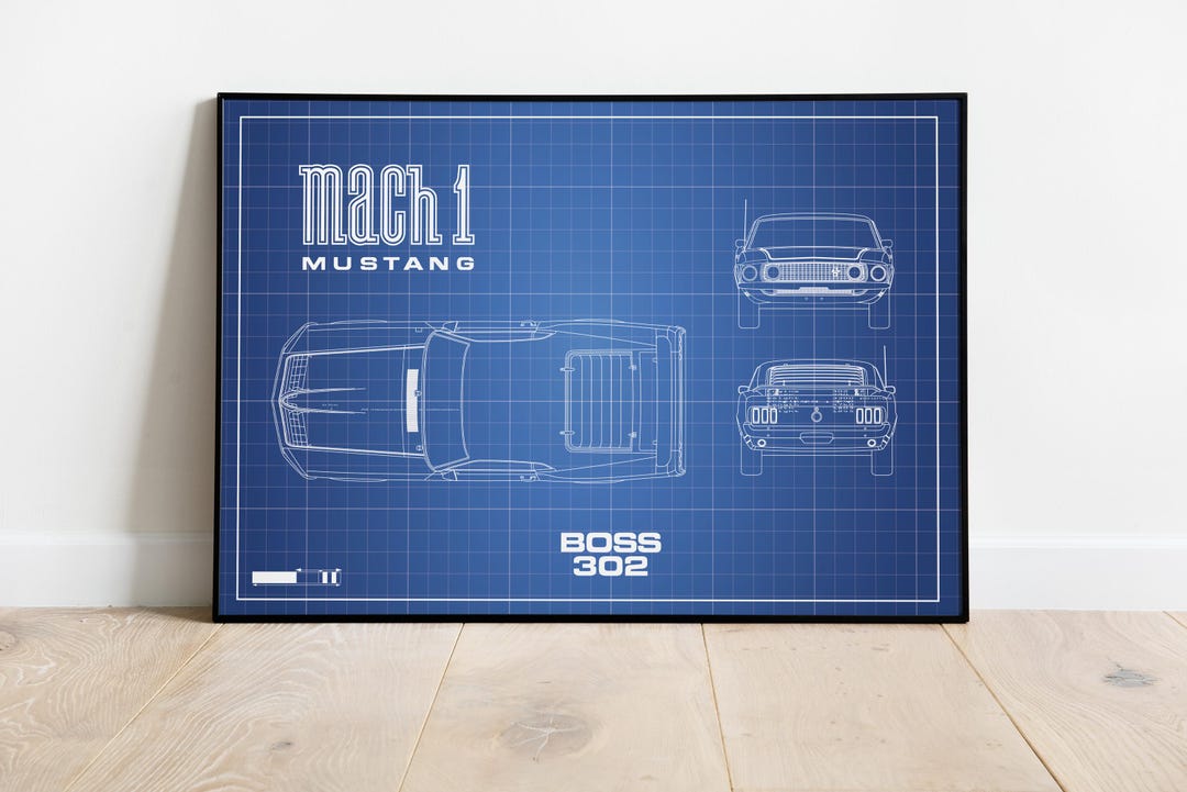 Blueprint of Mustang Boss 302, Mustang Mach 1, Car Blueprints, Car ...