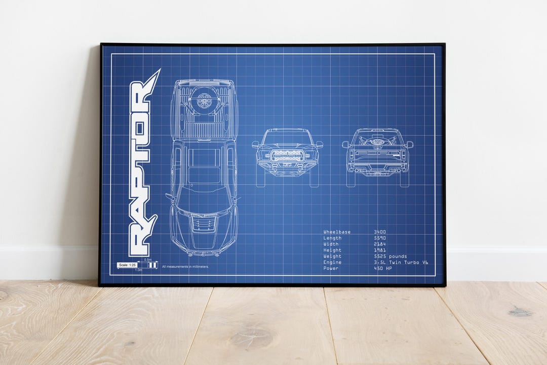Raptor Blueprint, Ford Raptor, Car Blueprints, Car Poster, Garage Art ...