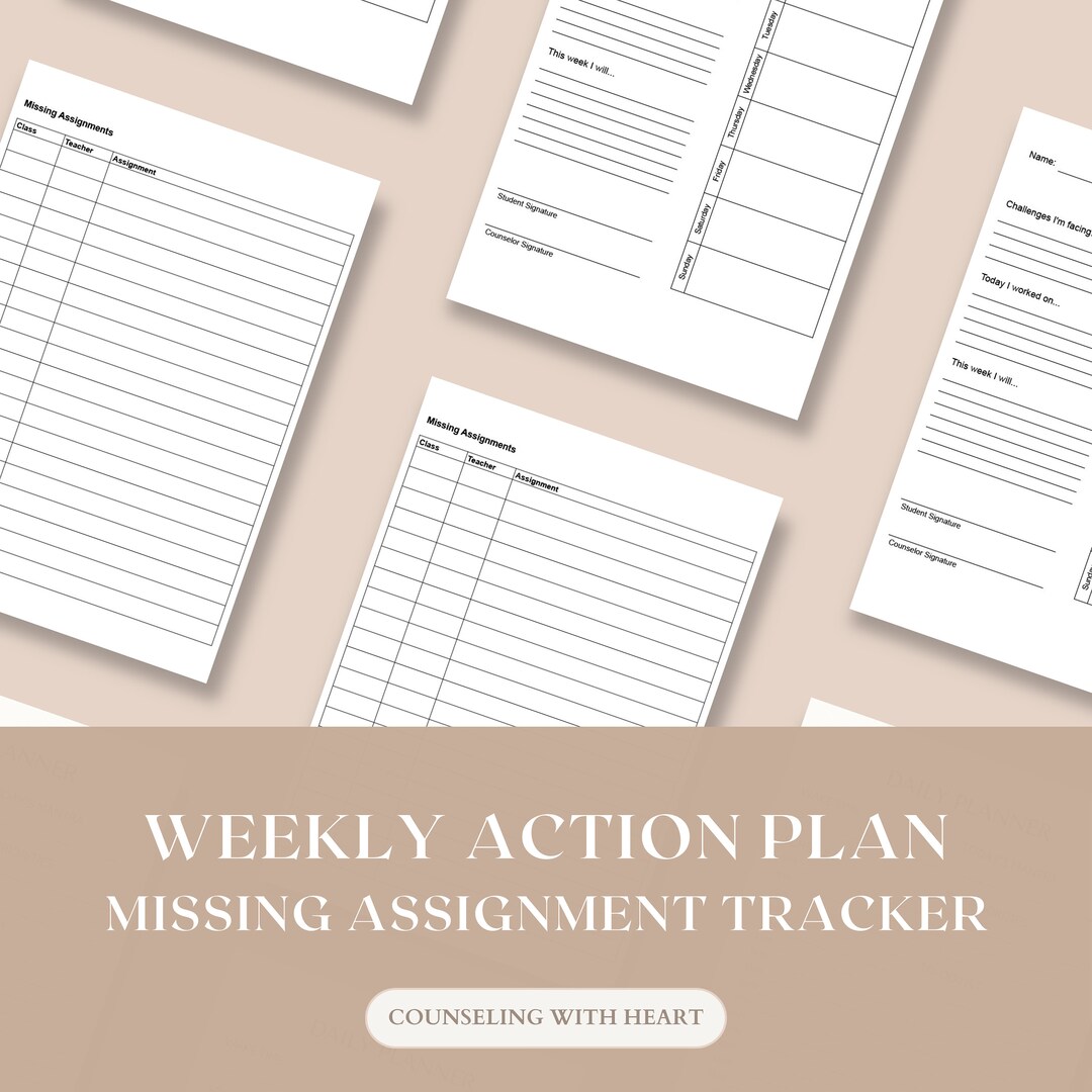 Minimalist Weekly Action Plan & Missing Assignments Tracker for Middle ...