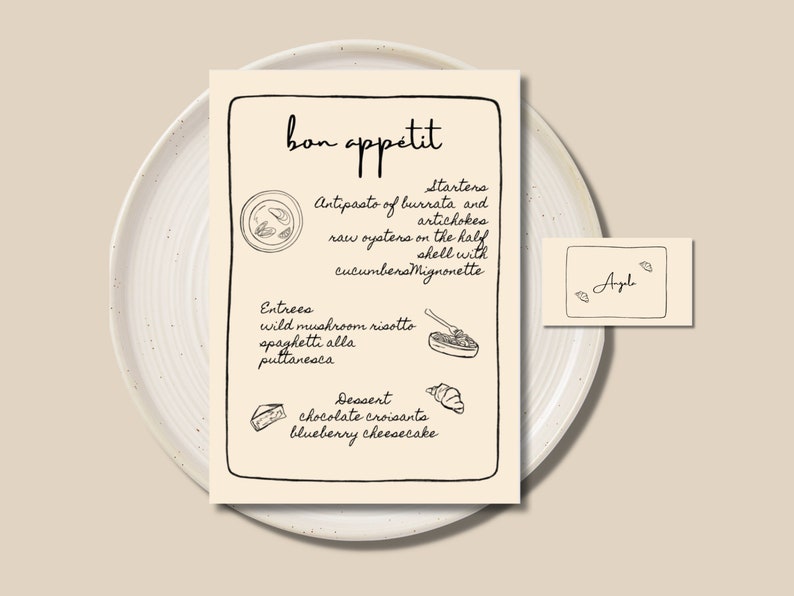 Menu + Place Card Template, Funky Wedding Menu, Whimsical, Hand Drawn ...