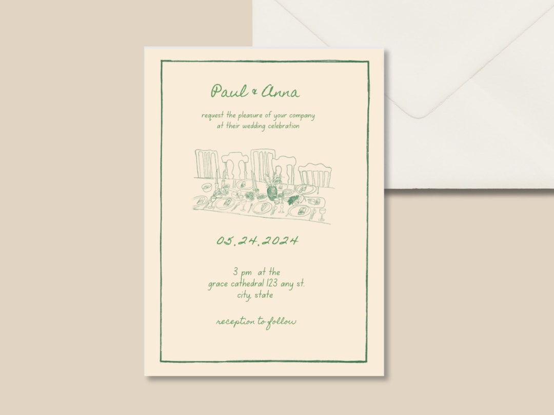 Whimsical Wedding Invitation, Hand Drawn Designs, Cute and Trendy ...