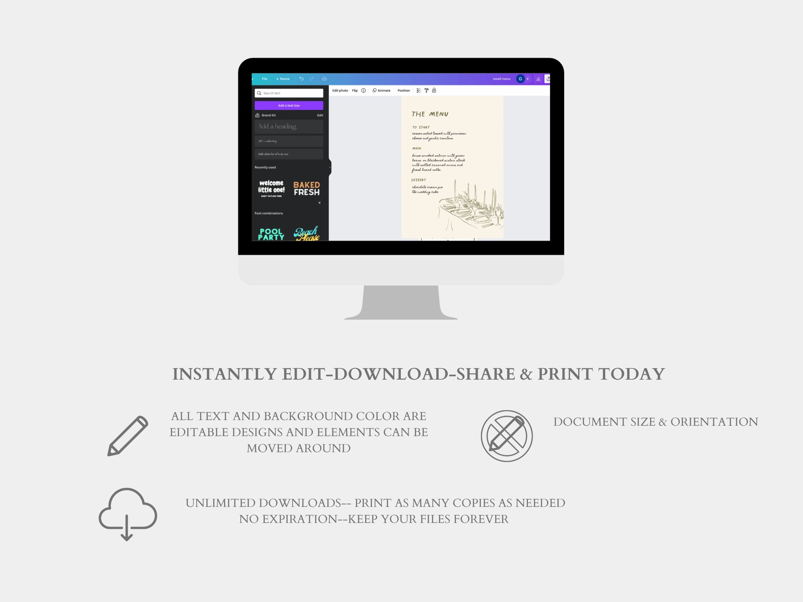 Dinner Menu, Whimsical, Artsy, Unique, Hand Drawn Dinner Menu, Digital ...