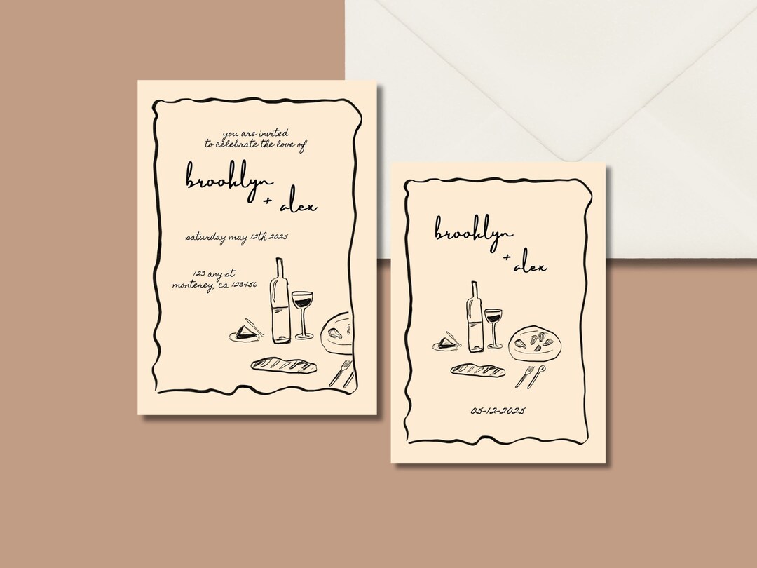 Artsy Wedding Invitation, Double Sided, Minimalist, Elevated Template ...