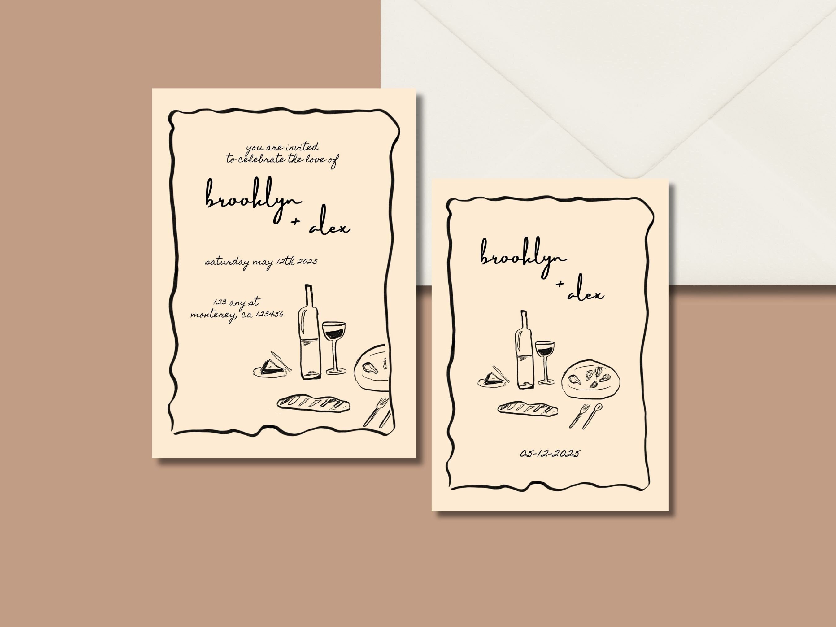 Artsy Wedding Invitation, Double Sided, Minimalist, Elevated Template ...