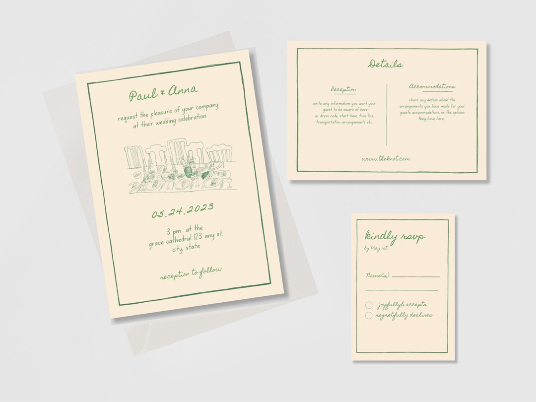 Wedding Invitation Set, Hand Drawn Designs, Cute and Trendy Invitation ...