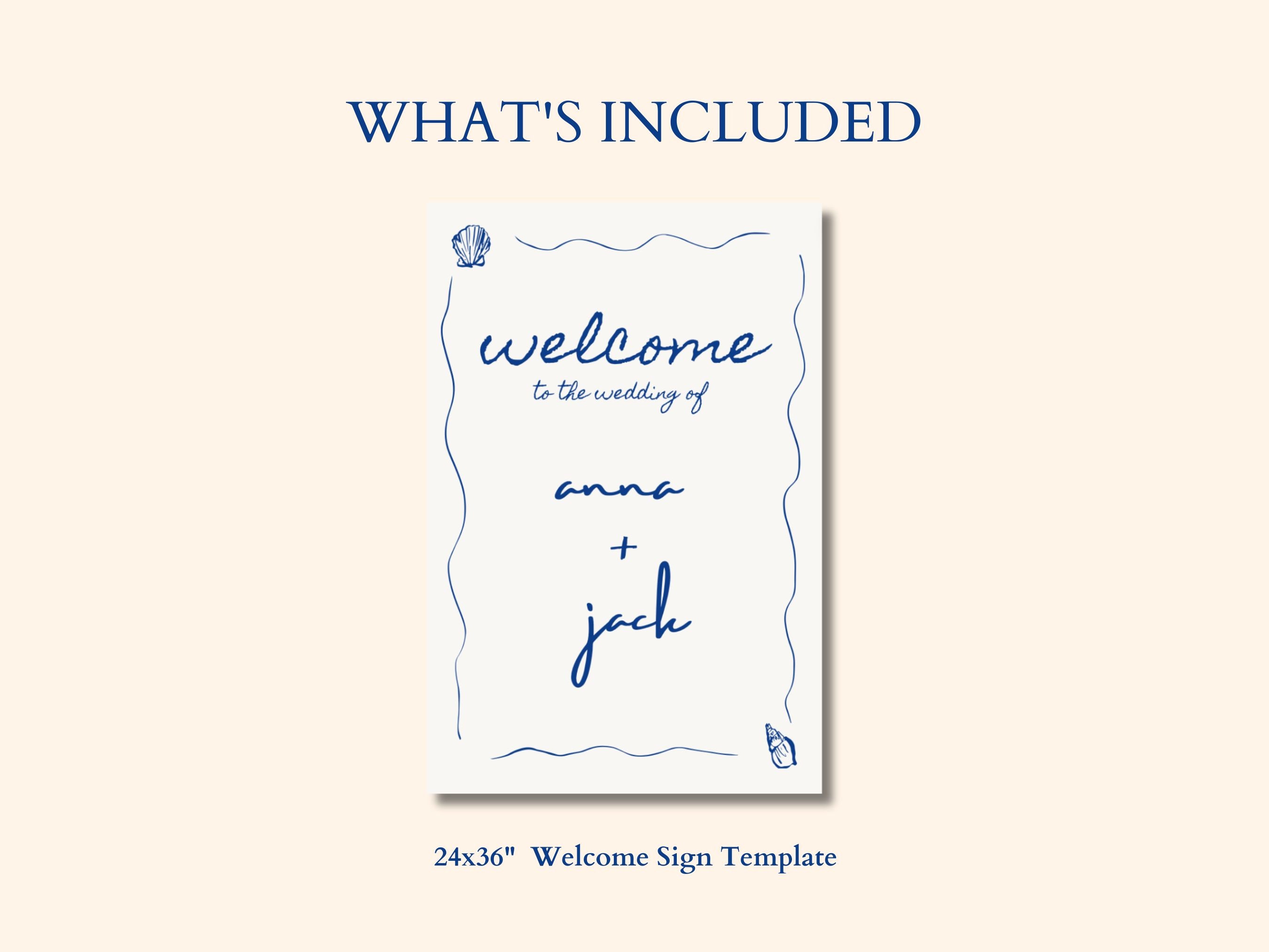 Coastal, Whimsical, Welcome Sign, Wedding Stationery, Hand Drawn ...